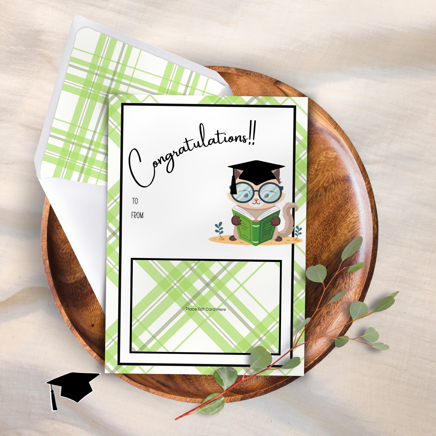 Cute Girl Cat Graduation Gift Card Holder with Envelope Liner and Grad ...