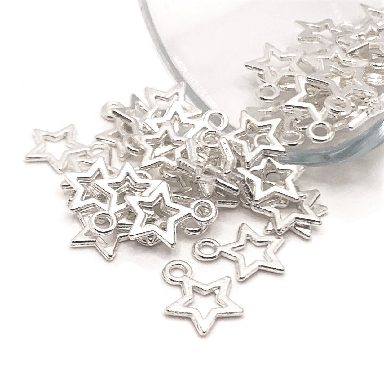 Silver Plated Open Star Charms, 10x12mm | Michaels