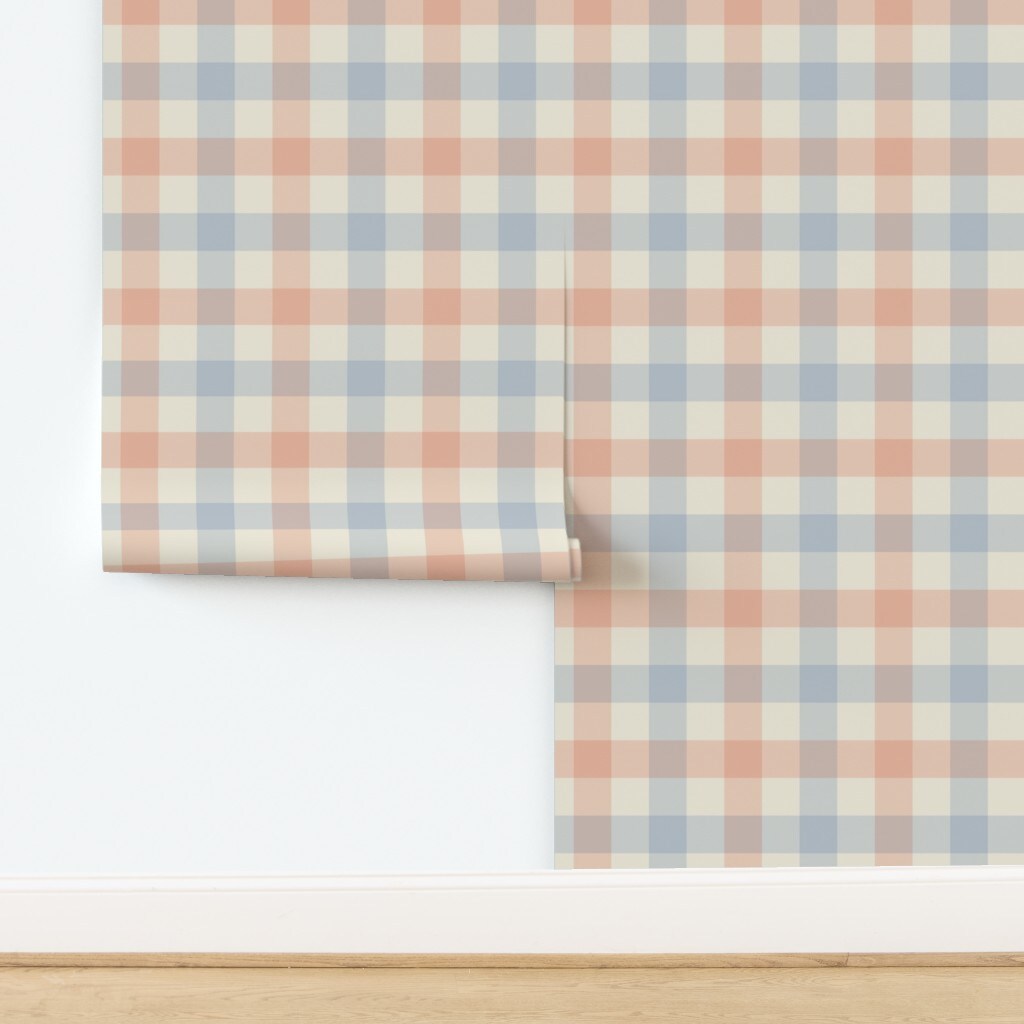 Retro Vintage Preppy Gingham Checkered Check Geometric Pastel Orange ...