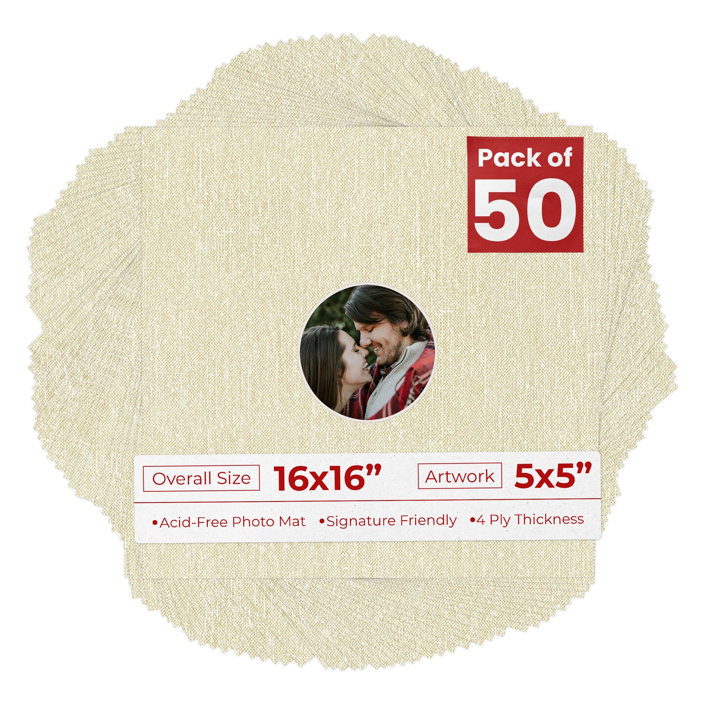 Off White Canvas Mat Board for 16x16 Frames - Circle Opening for 5x5 ...