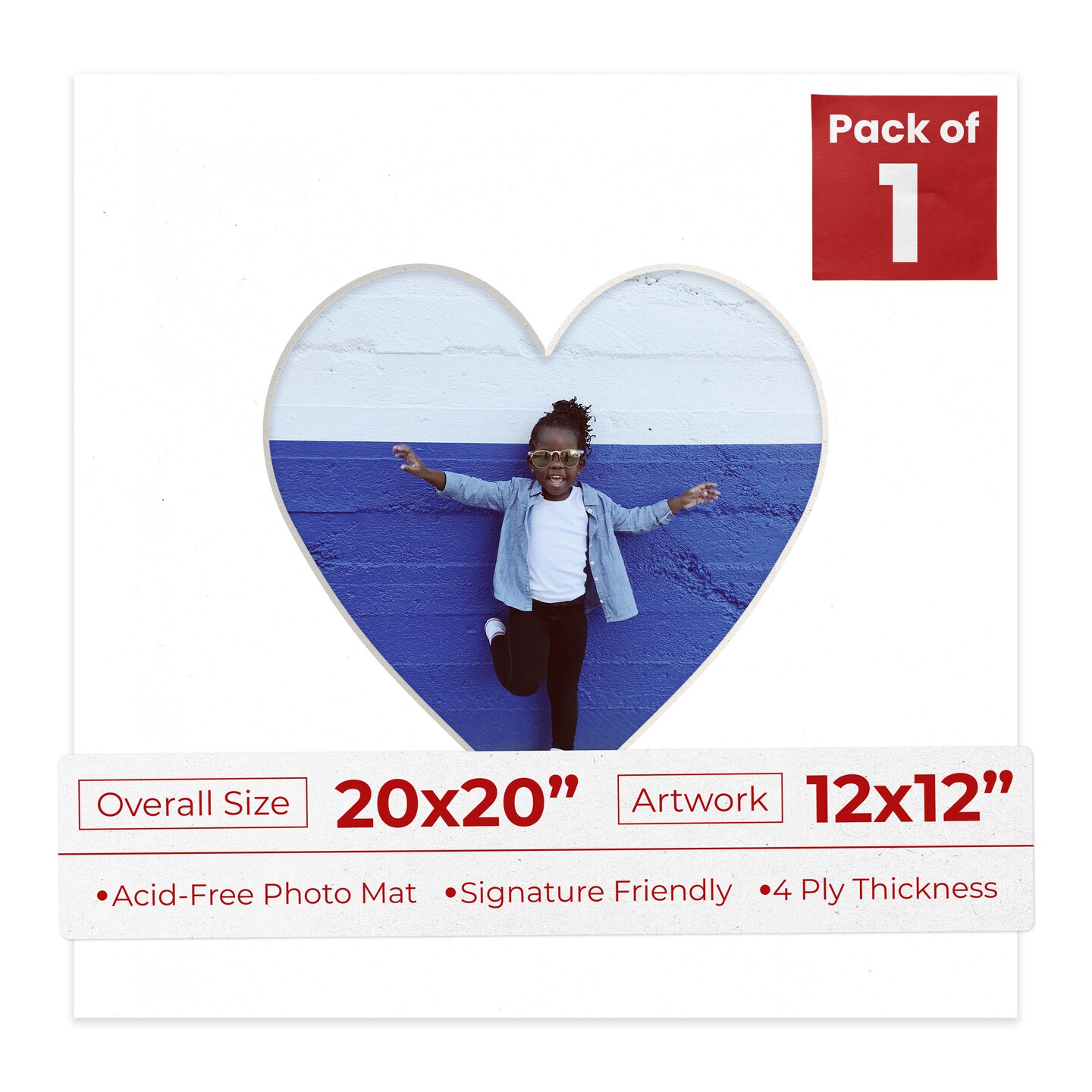 White Suede Mat Board for 20x20 Frames - Heart Opening for 12x12 Photos ...