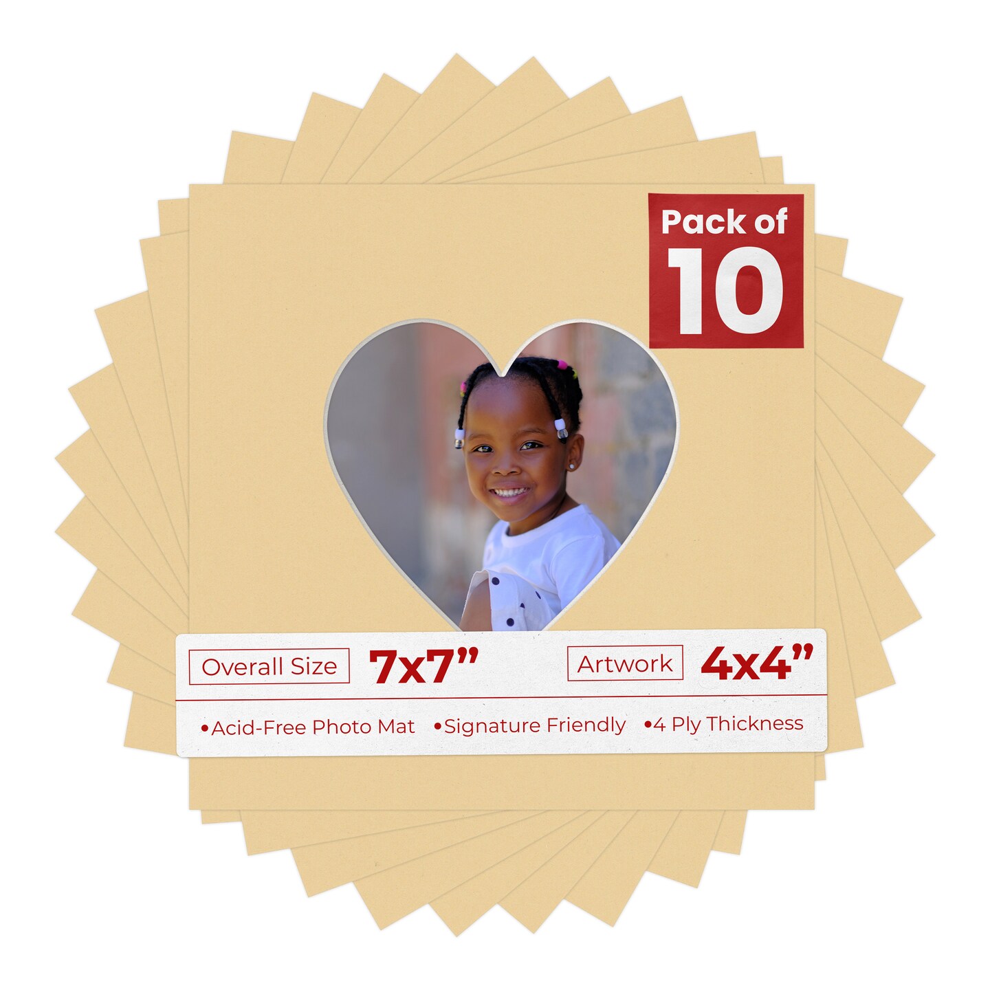 Beige Mat Board for 7x7 Frames - Heart Opening for 4x4 Photos, Color ...