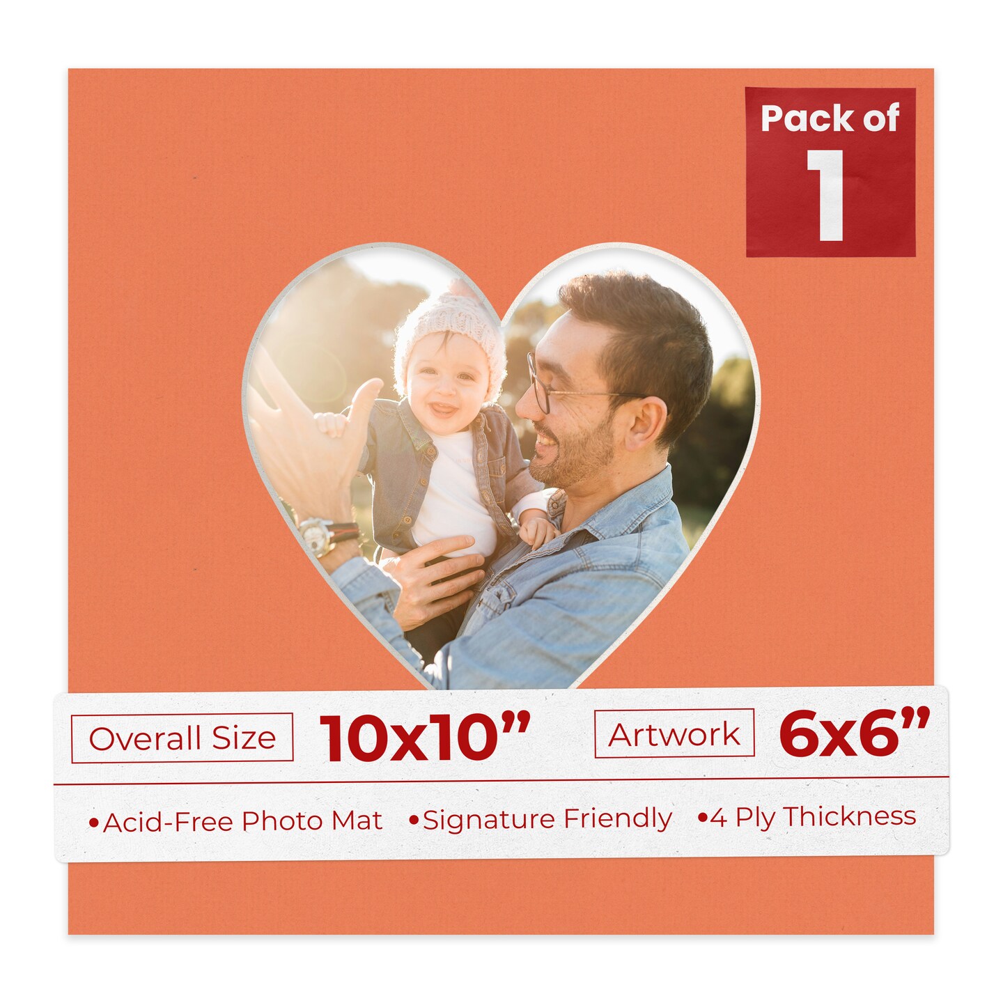 Carnelian Orange Mat Board for 10x10 Frames - Heart Opening for 6x6 ...
