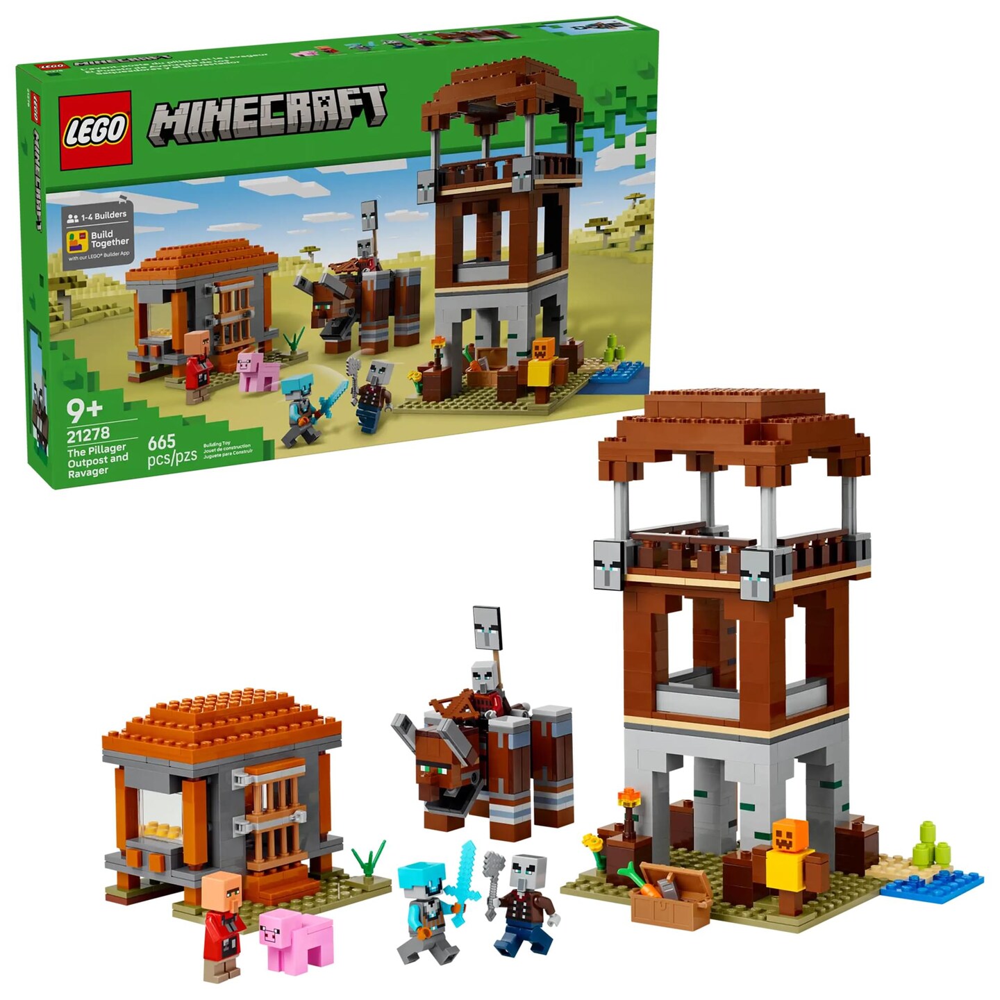 Minecraft LEGO 21278 The Pillager Outpost and Ravager 665-Piece ...