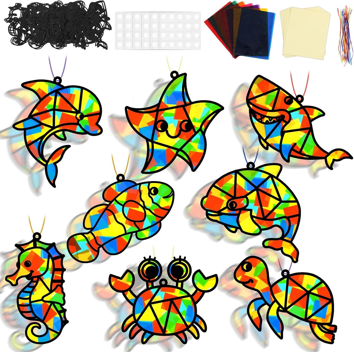 32Sets Ocean Animals Suncatchers Craft Kit DIY Under The Sea Window ...