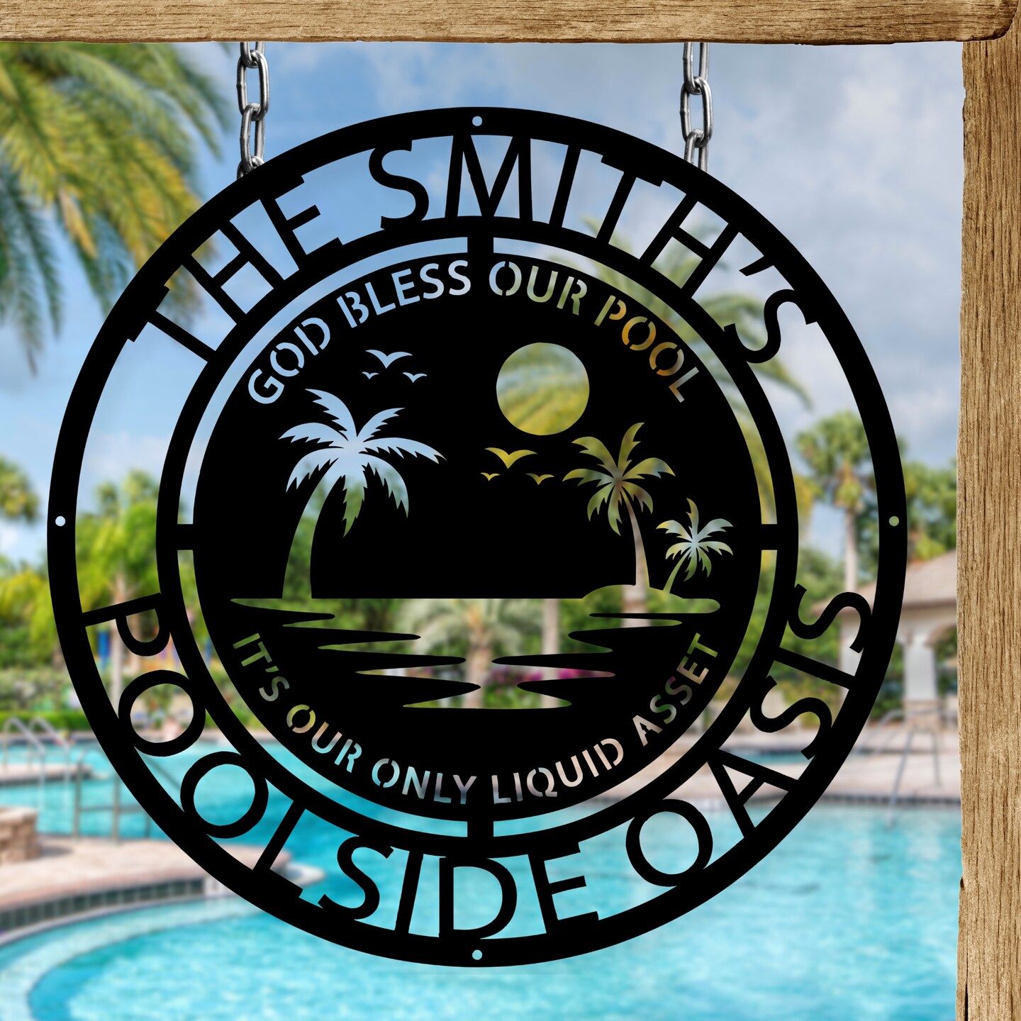 Pool Sign Metal Personalized Family Poolside Decor God Bless Hanging ...
