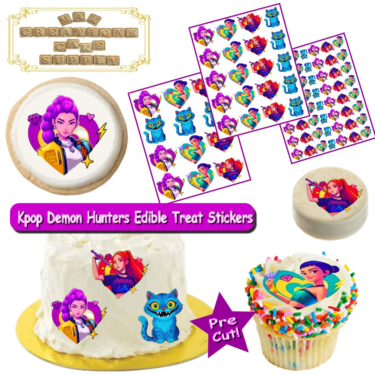 Kpop Demon Hunters Edible Cake and Dessert Pre Cut Edible Cake Stickers ...