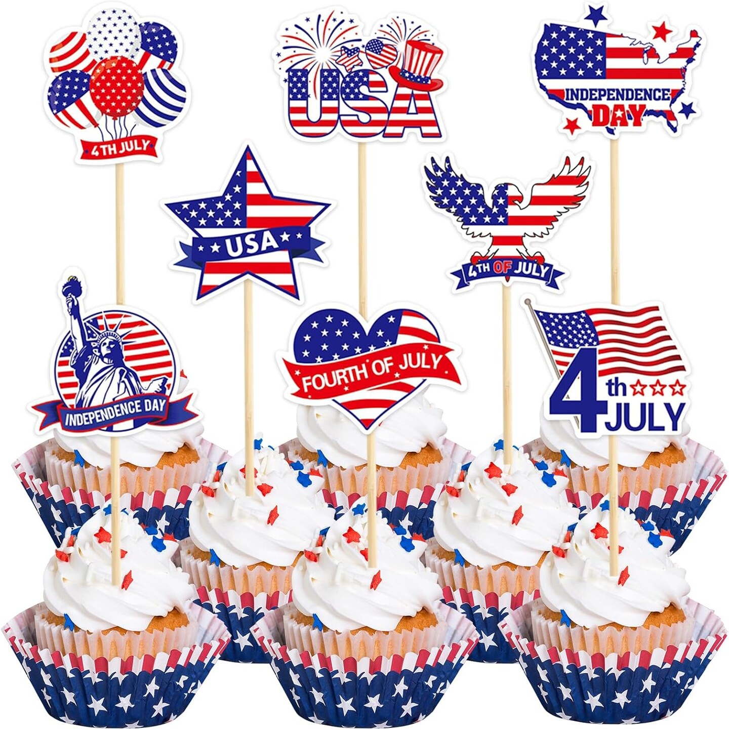 40Pcs Patriotic Cupcake Toppers, Red White Blue | Michaels
