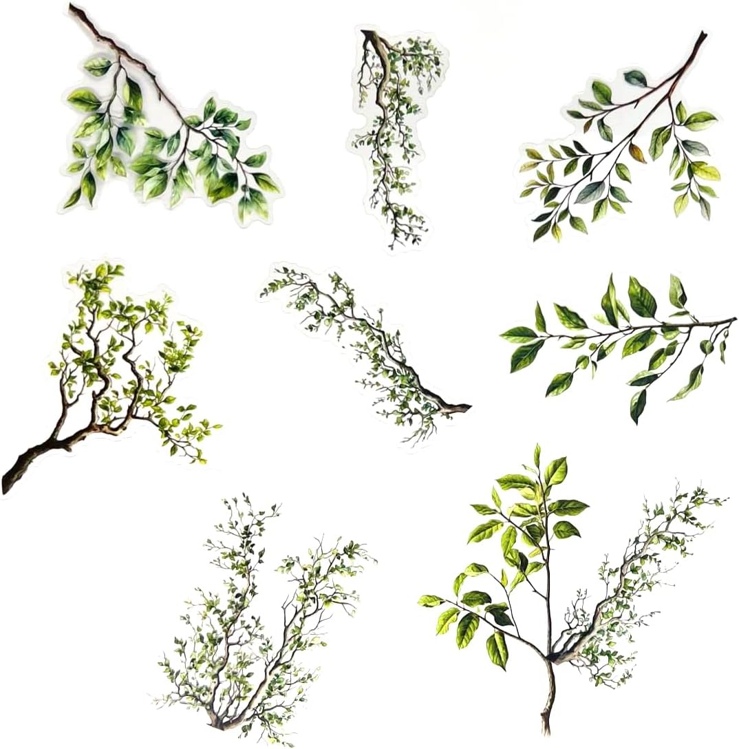 20pcs PET Transparent Tree Branch Leaves Vinyl Stickers Decals (Green ...