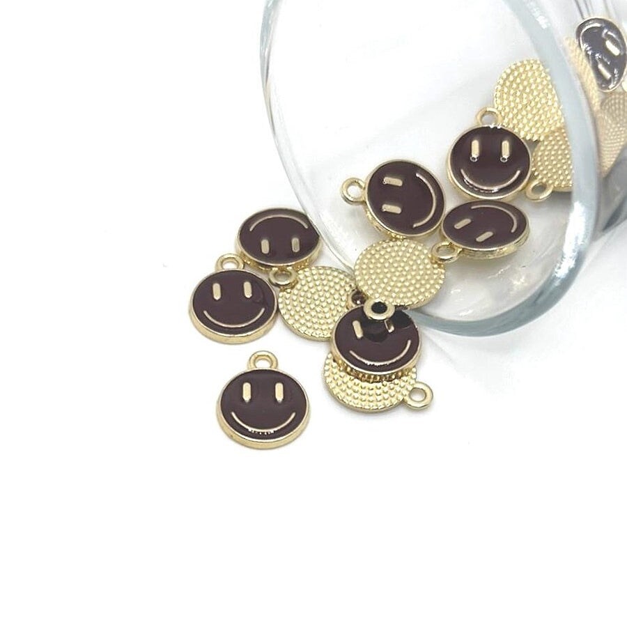 Brown Enamel Smiley Face Charms, 14x12mm | Michaels