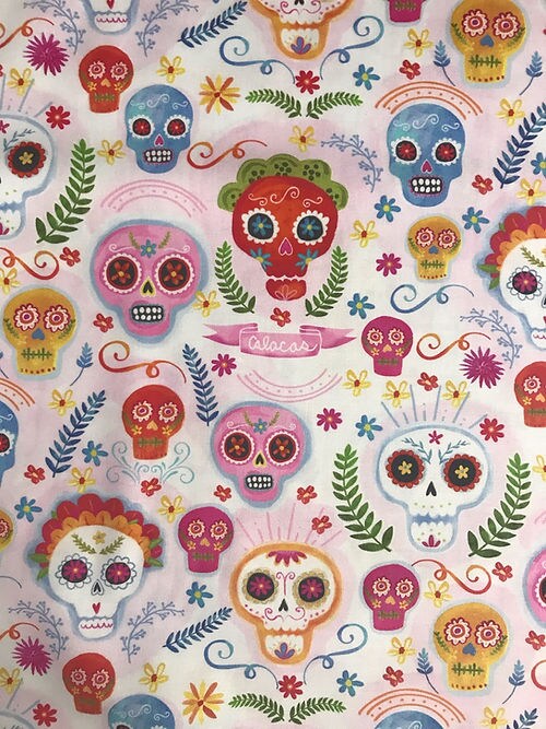 1 Yard White Calacas Sugar Skull Cotton Fabric 44–45″ Wide White ...