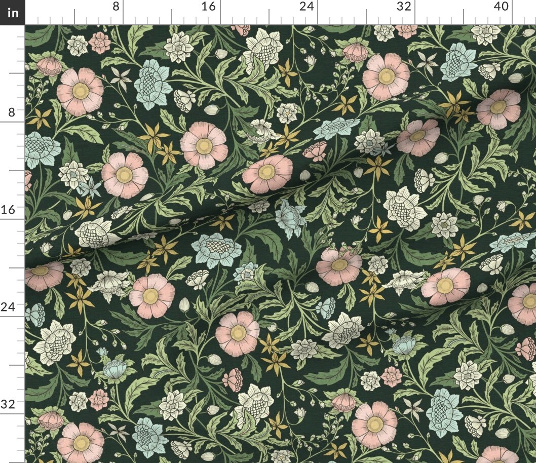 Various Fabrics by the Yard or Fat Quarter Dark Green Botanical Vines ...