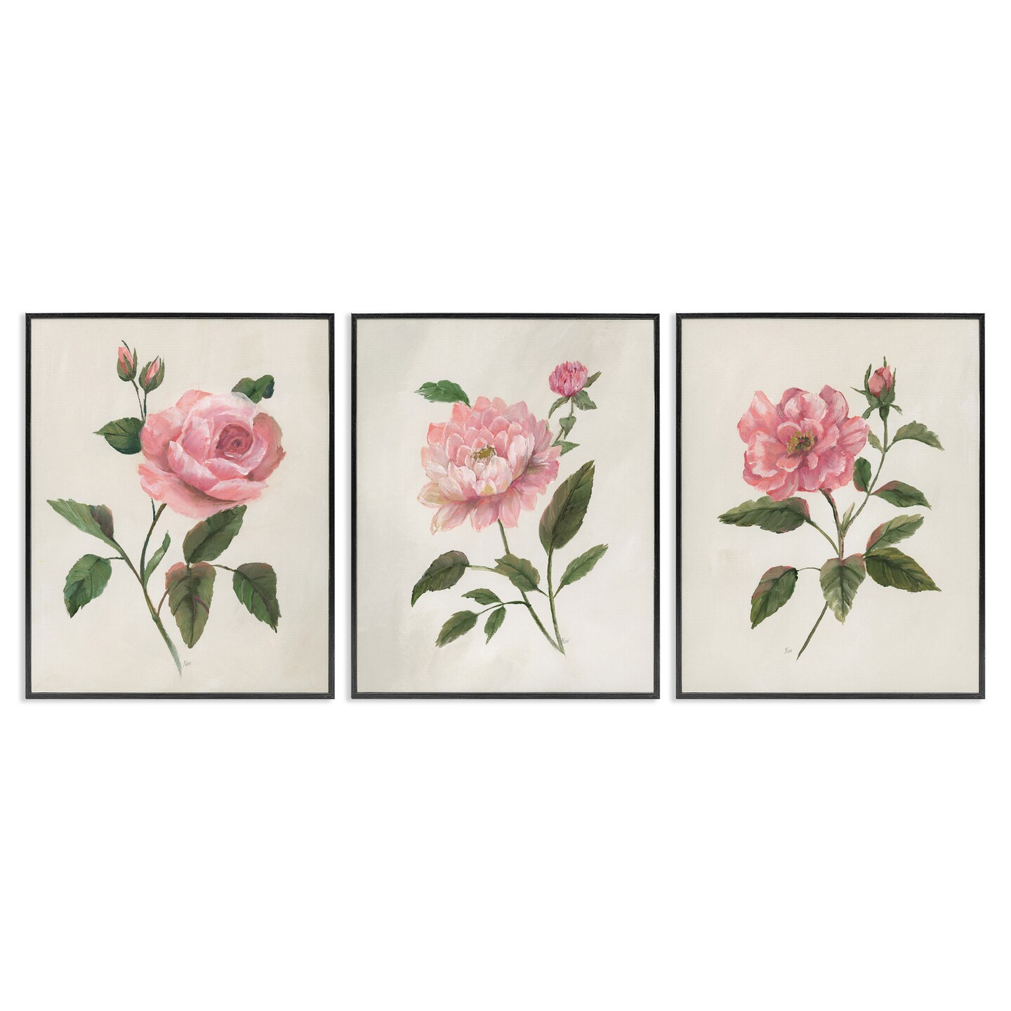 Stupell Industries Assorted Pink Flower Sprigs 3pc Framed Giclee Set By ...