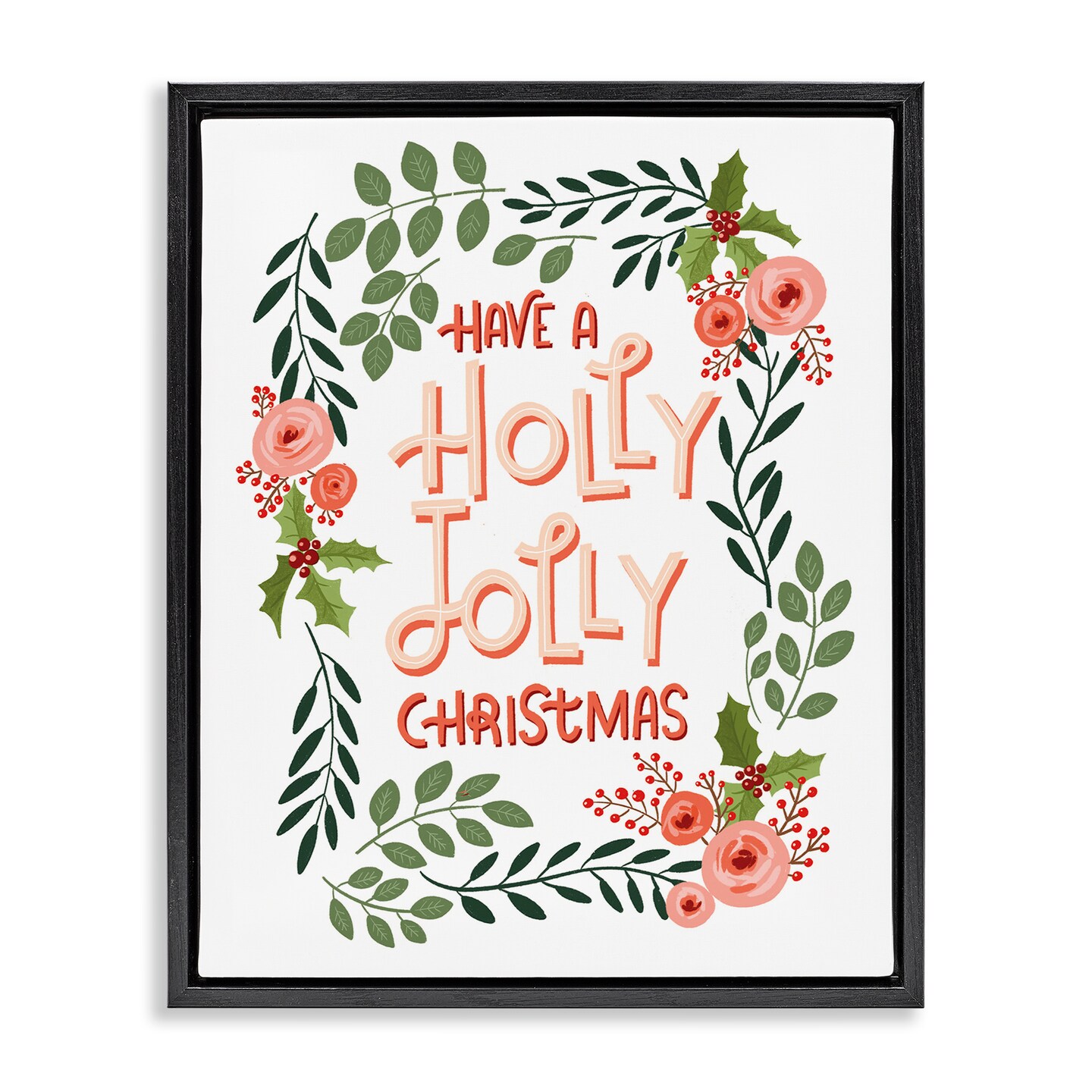 Stupell Industries Jolly Christmas with Flower Border Floating Frame By ...
