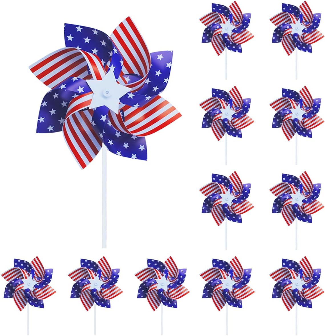 12Pcs American Patriotic Wind Spinners Red White Blue Flag Pinwheels ...