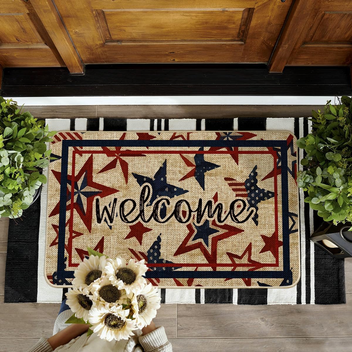 America Stars Memorial Day Welcome Doormat, 4th of July Patriotic ...