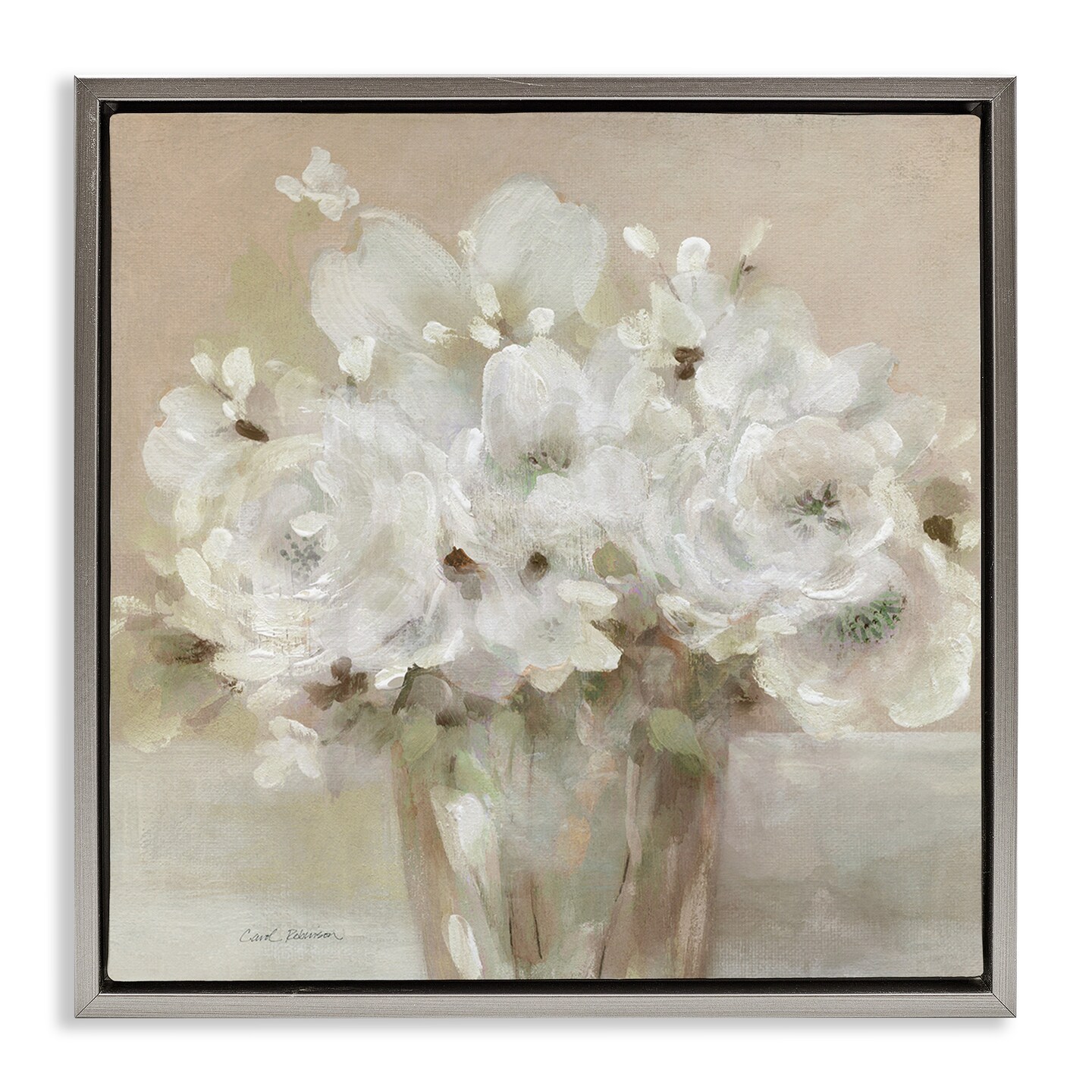 Stupell Industries Neutral White Flower Bundle Floating Frame By Carol ...
