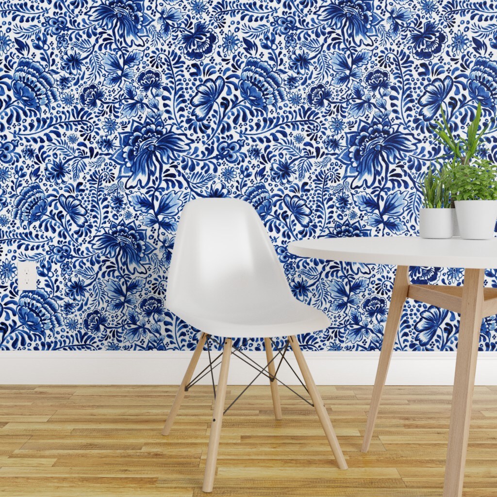 Pre-Pasted Wallpaper 2FT Wide Watercolor Cottagecore Floral Traditional ...