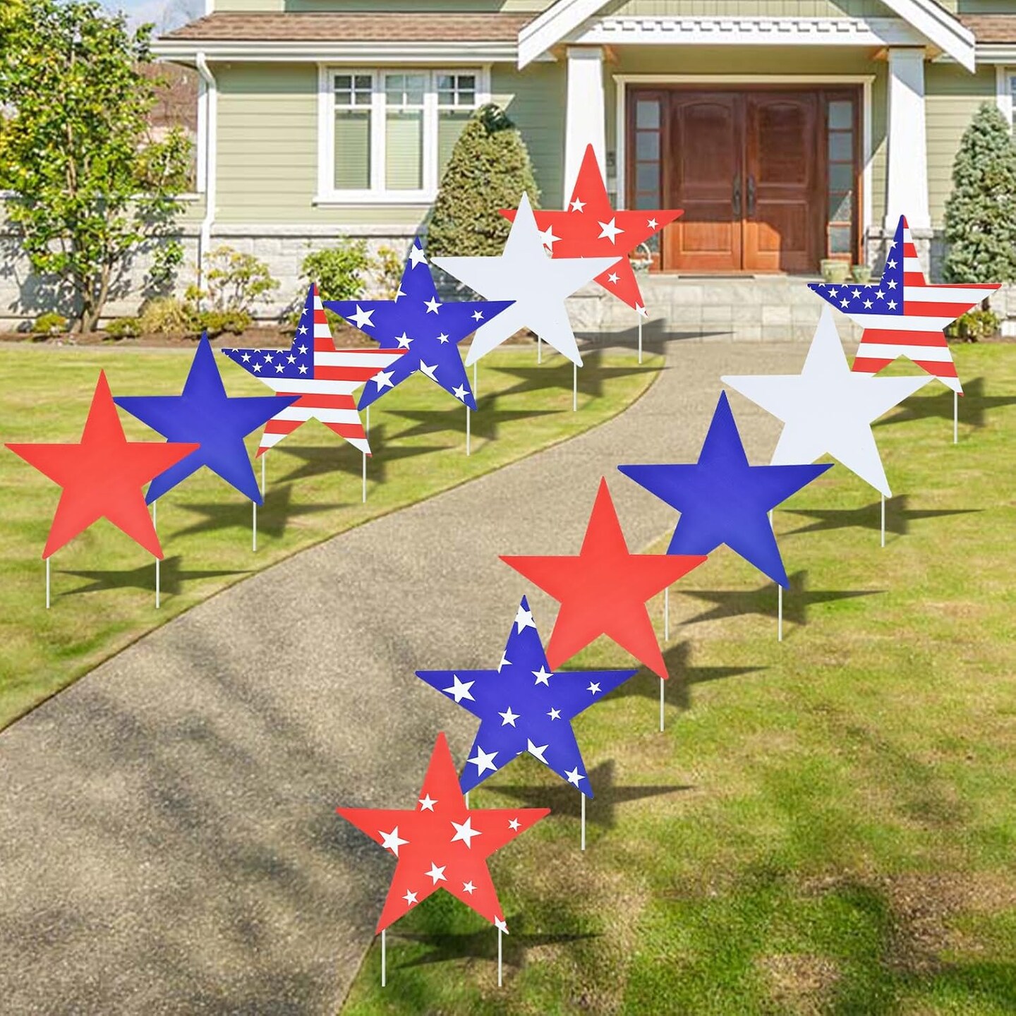 12-Piece Independence Day Star Yard Signs Yard Decoration for Fourth of ...