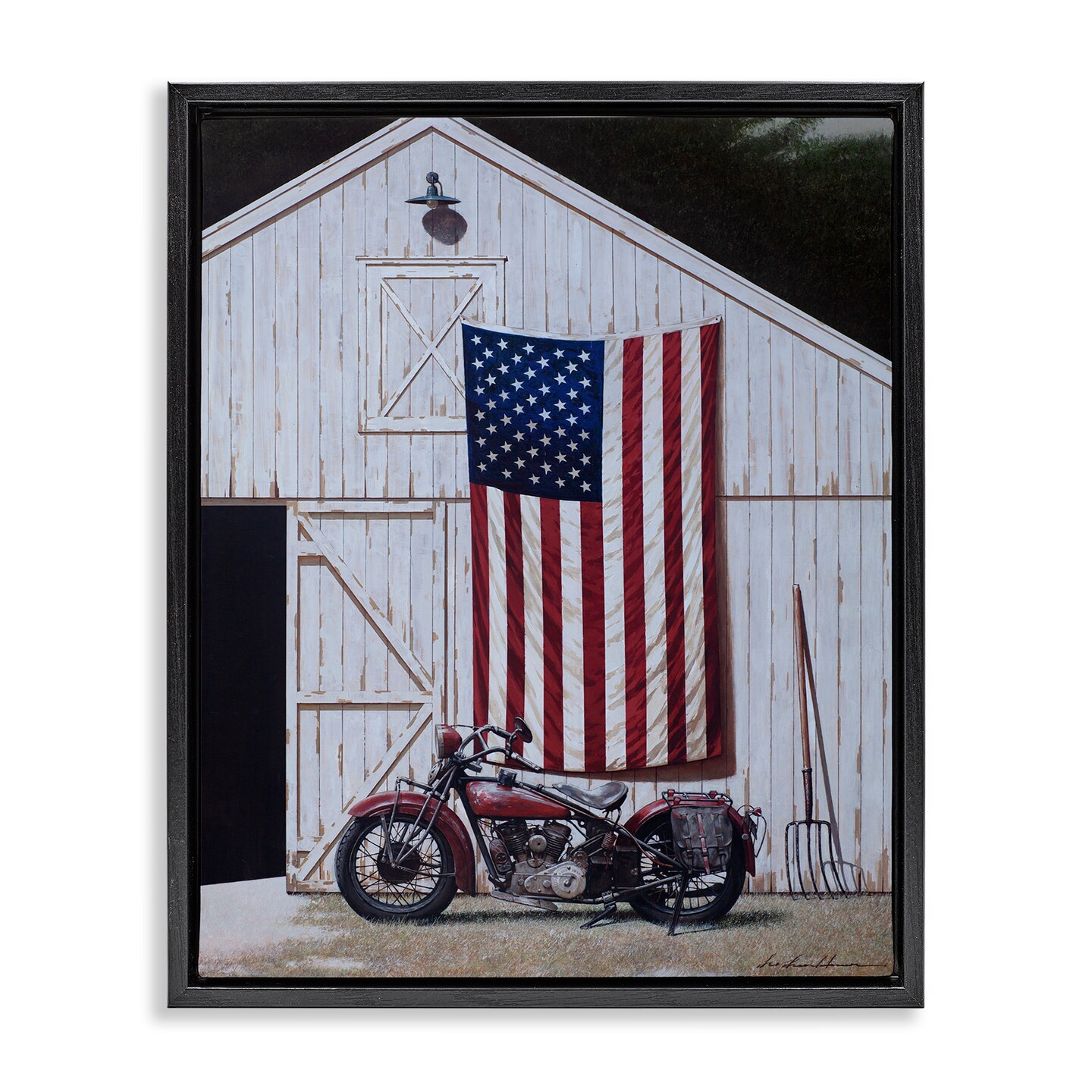 Stupell Industries American Flag & Motorcycle Floating Frame By Zhen ...