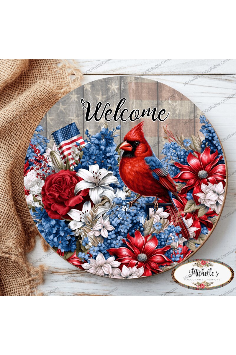 Patriotic Welcome Floral Cardinal Sign | Michaels
