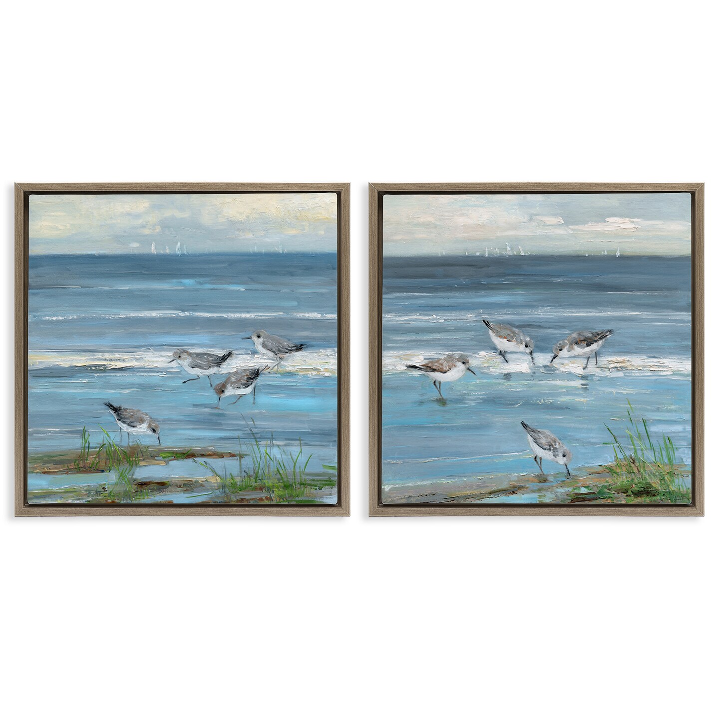 Stupell Industries Beach Shore with Sandpipers & Grasses 2pc Floating ...