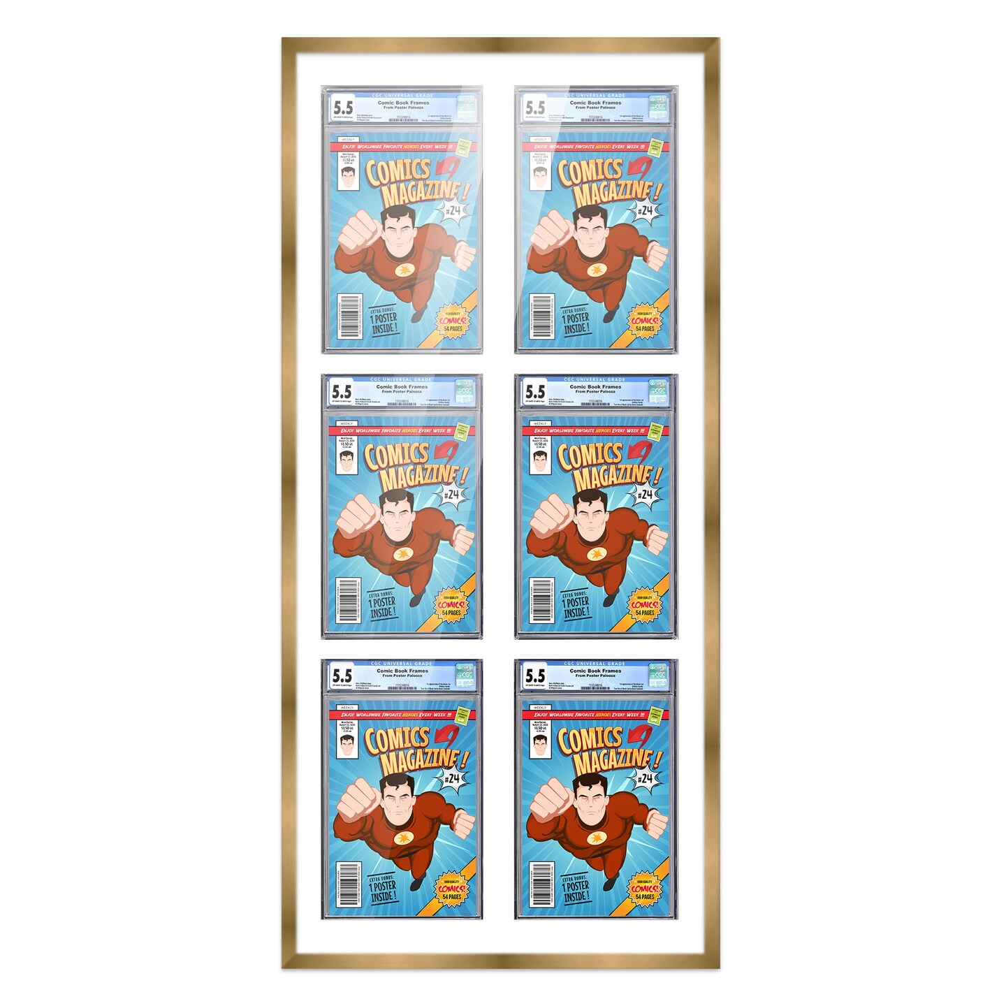 Comic Book Frame with Mat for 6 Graded Comics - Bronze Wood Comic Frame ...