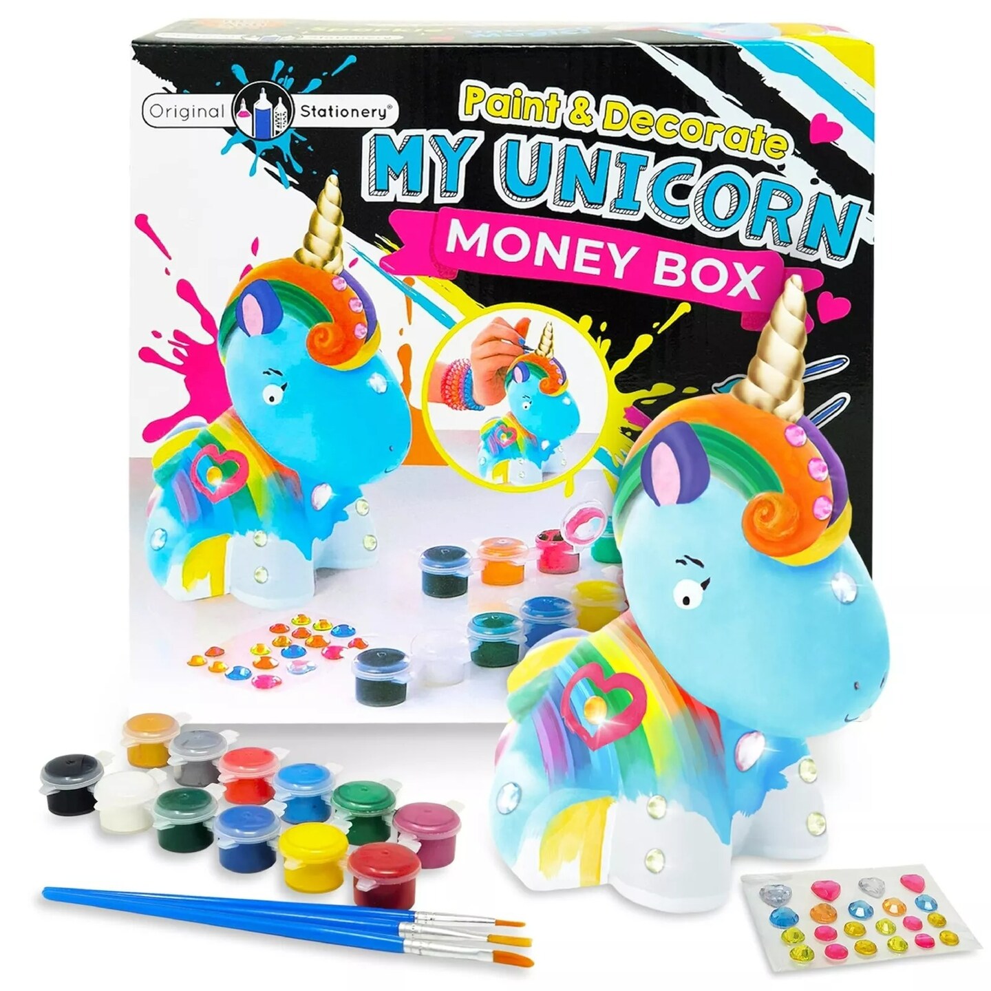 Unicorn Money Box: Paint and Decorate, Kids Paint Set With 21 Gems ...