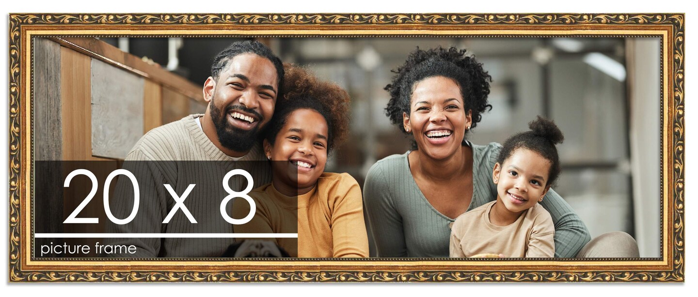 20x8 Solid Wood Antique Picture Frame with UV-Resistant Acrylic & Acid ...