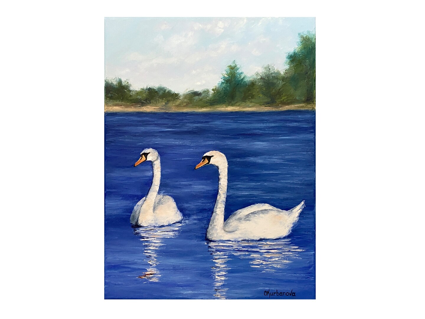 White Swan Painting on Canvas Impasto Bird Swan Family Oil Original Art ...
