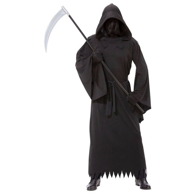 Phantom of Darkness Reaper Costume for Adults, Black Robe with Attached ...
