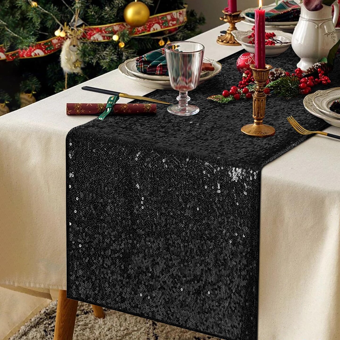 Ivarunner Black Sequin Table Runners Black Table Runner 12''x 72 ...