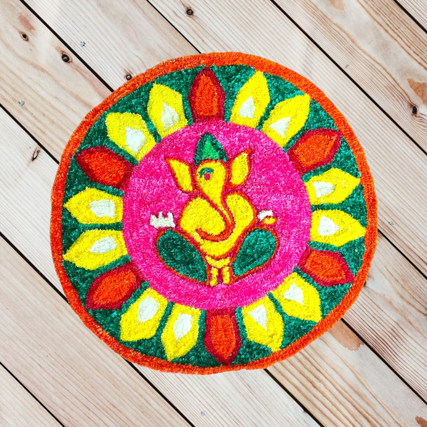 Faux Fur Yarn Wool Ganesha Rangoli Mat Canvas Base Aasan Indian ...