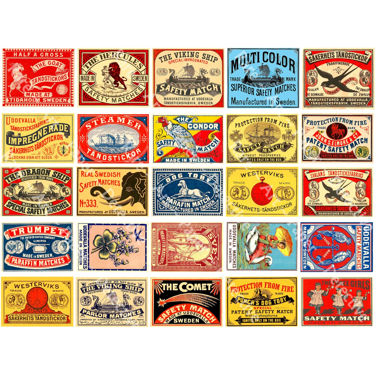 25 Safety Match Label Stickers at Authentic Sizes of 2" wide each ...
