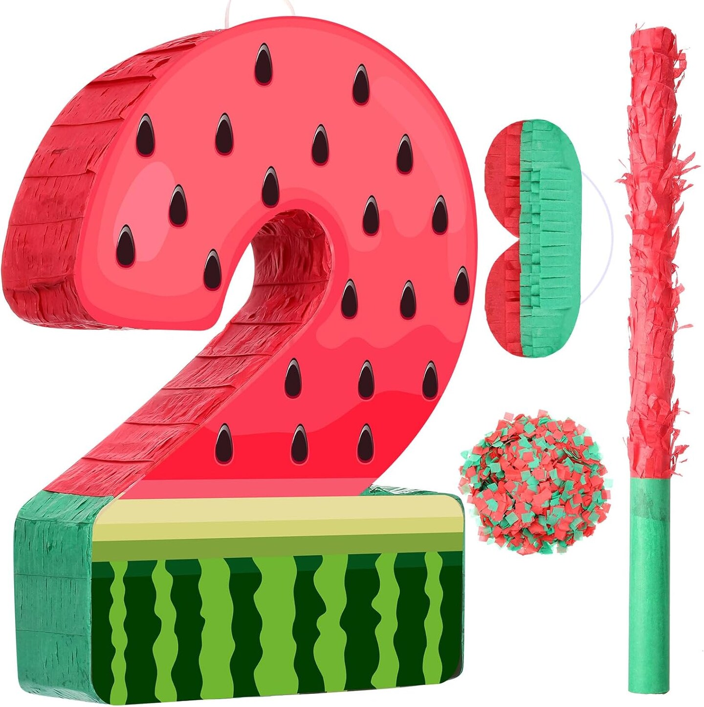 Watermelon Piñata Fruit Number 2 Red Watermelon 2nd Birthday Piñata ...