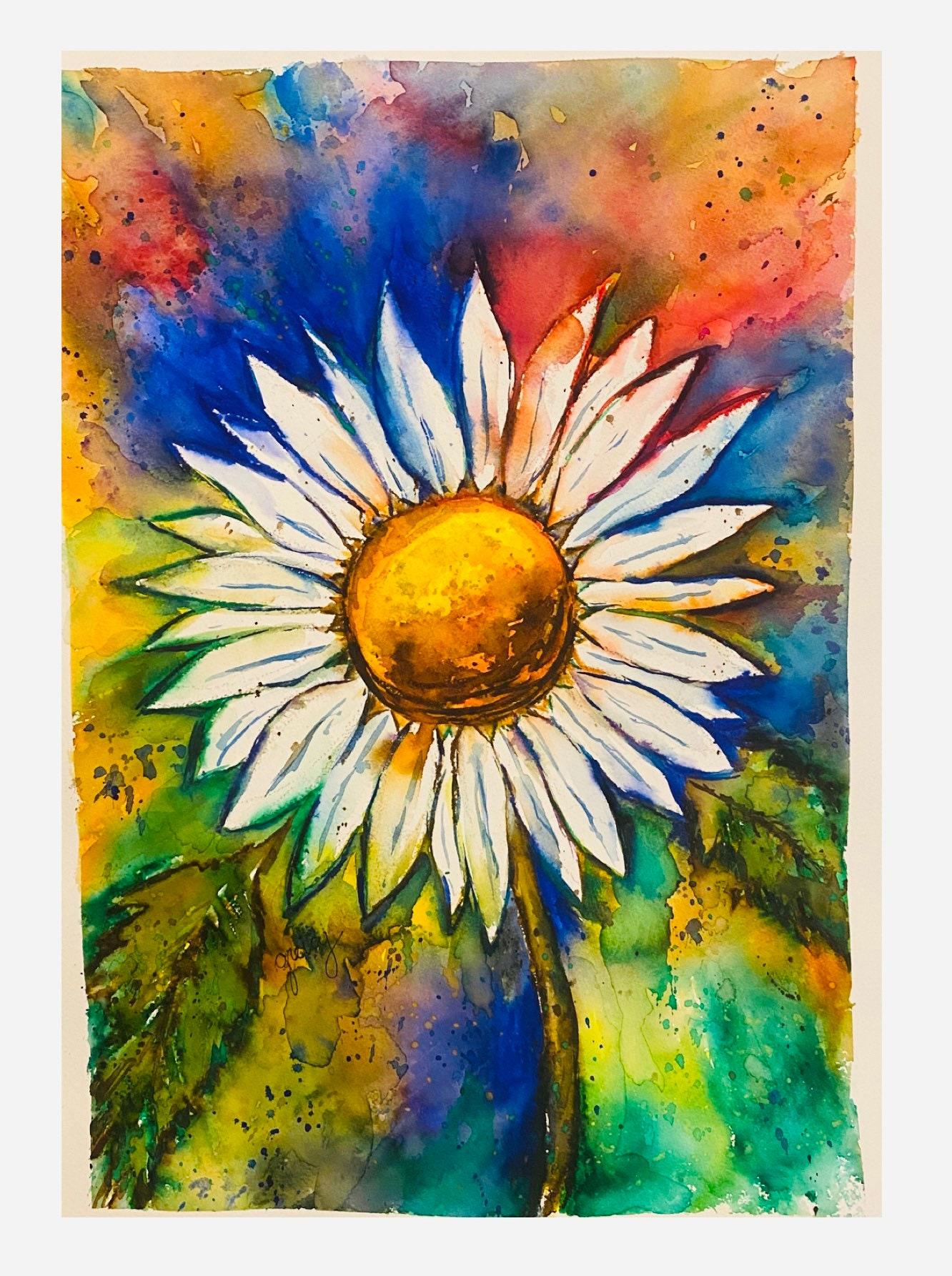 Daisy Abstract Watercolor Painting - Unique Flower Wall Art, Original ...