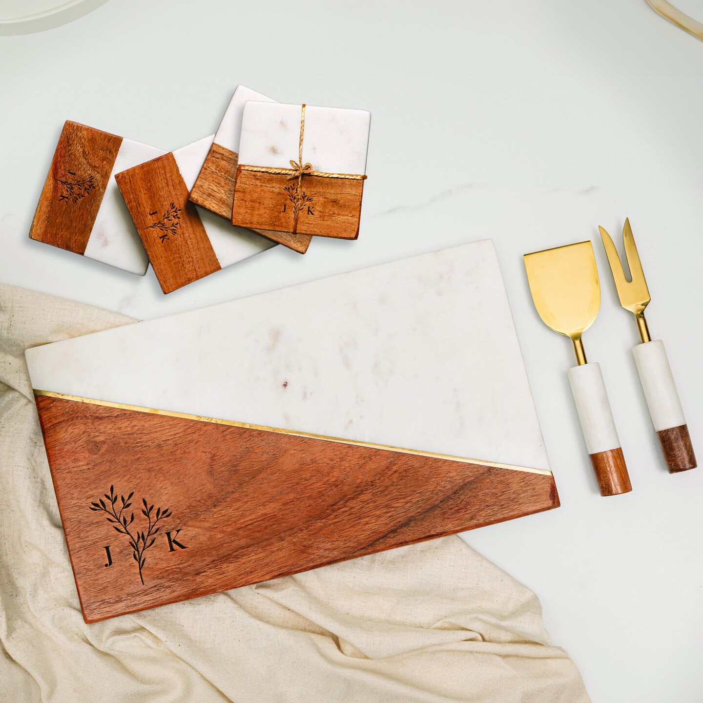 Custom Engraved Wood and Marble Cheese Board, Handmade Luxe Charcuterie ...