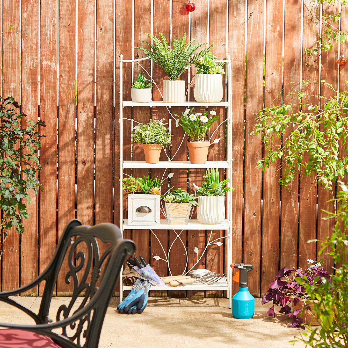 4-Tiers Multifunctional Metal Plant Shelving Bakers Rack Planter Stands ...
