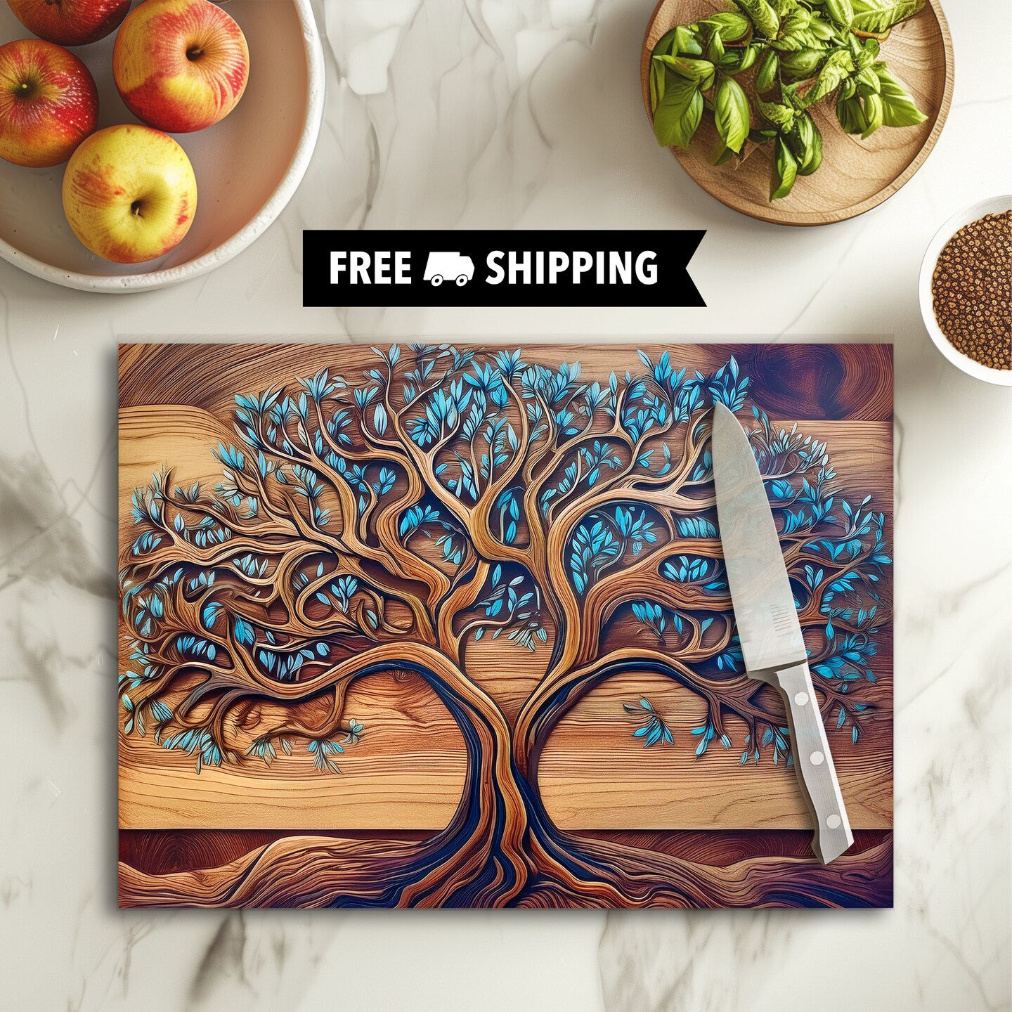 Tree Of Life Tempered Glass Cutting Board, Charcuterie Board, Serving ...