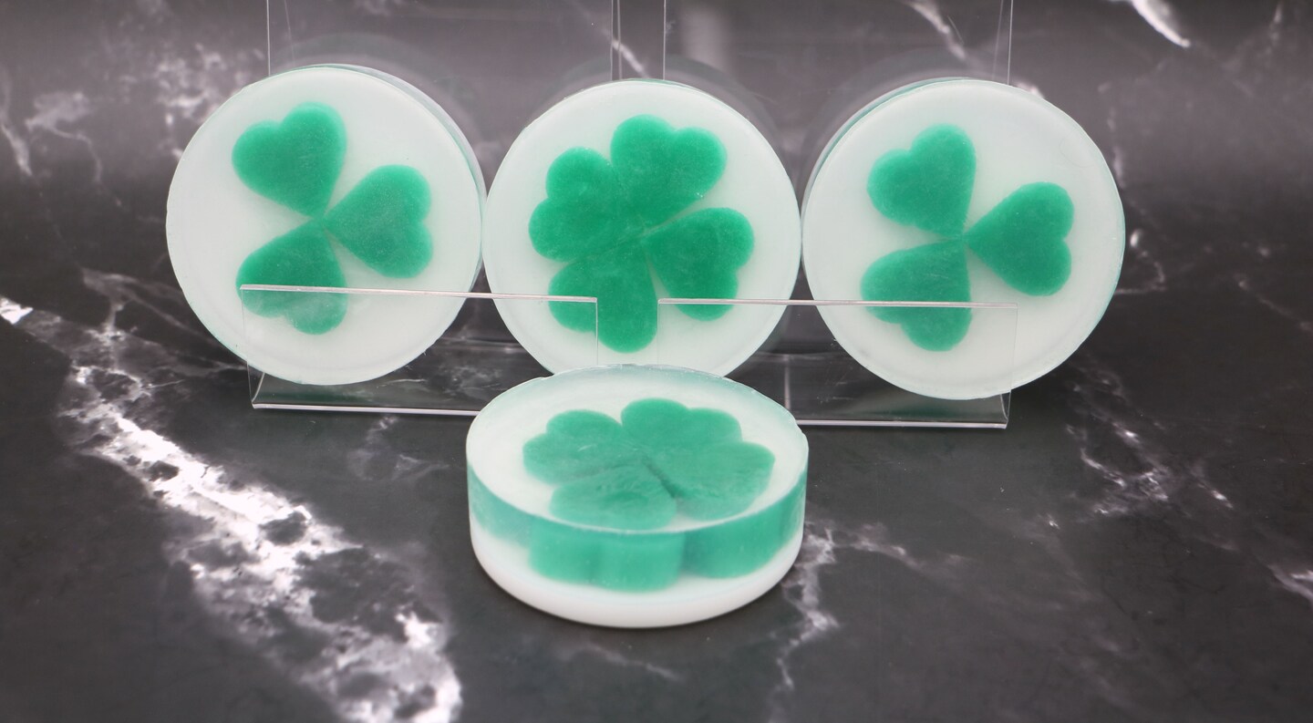 Set of 2 Large Round Shamrock Embed Soaps, Choose Soap Scent, Packaging ...