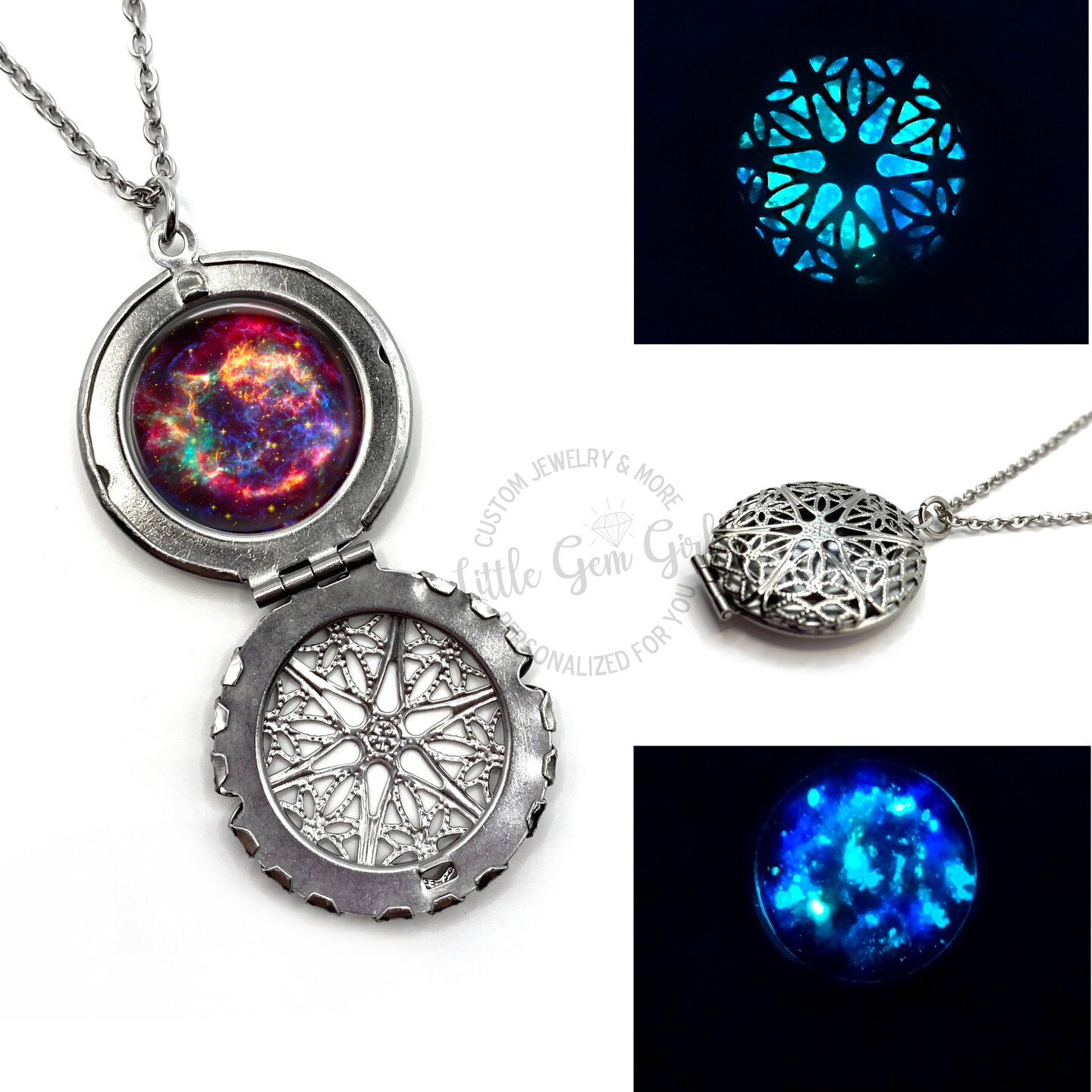 Custom Glow in the Dark Galaxy Cage Locket, 24 Images, 6 Metal Finishes ...