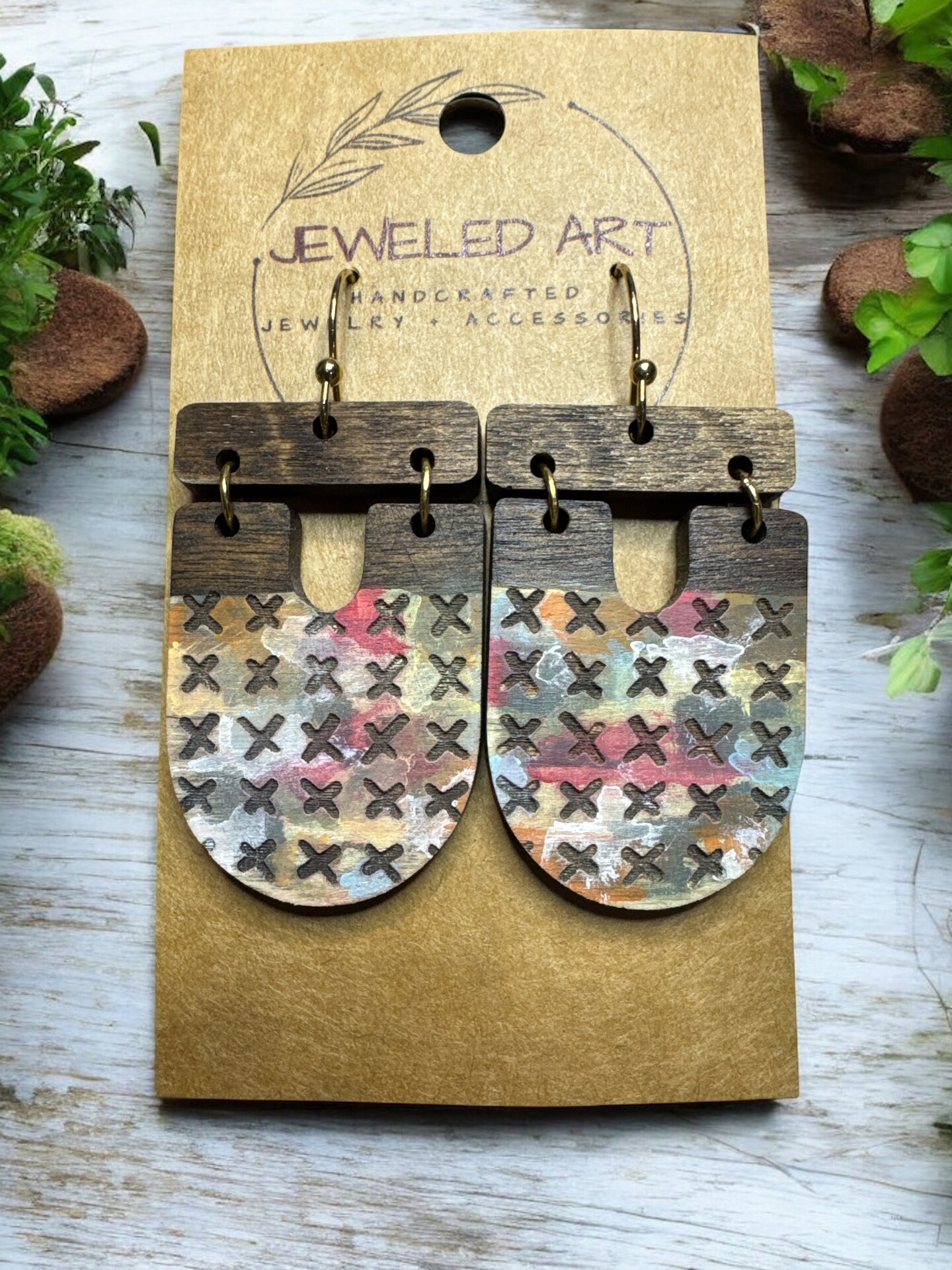 Geometric Rustic Harvest Drop Earrings HAND PAINTED | MakerPlace by ...