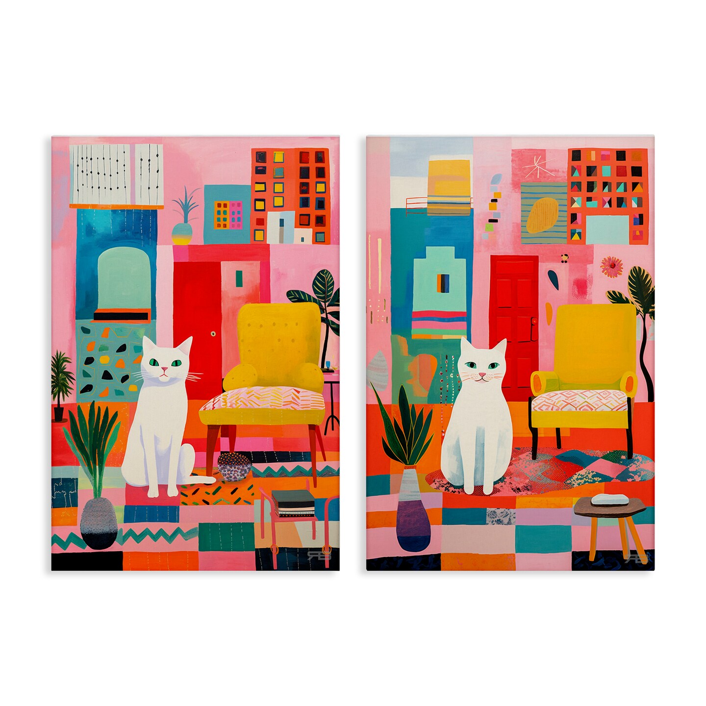Stupell Industries Bright Room Sitting Cat 2 pc Canvas Wall Art Set ...