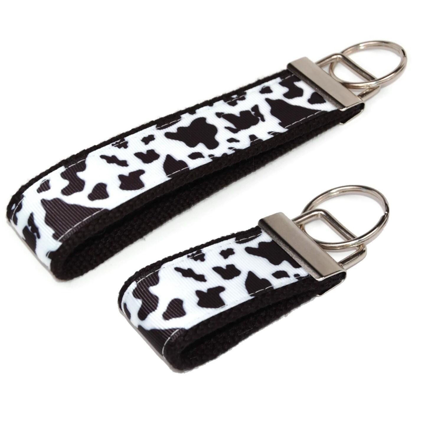 Cow Keychain Wristlet , Black and White Spots Key Fob, Customize with ...