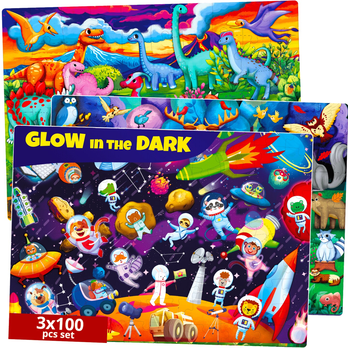 100 Piece Glow in The Dark Puzzles for Kids | Space, Dino | Michaels