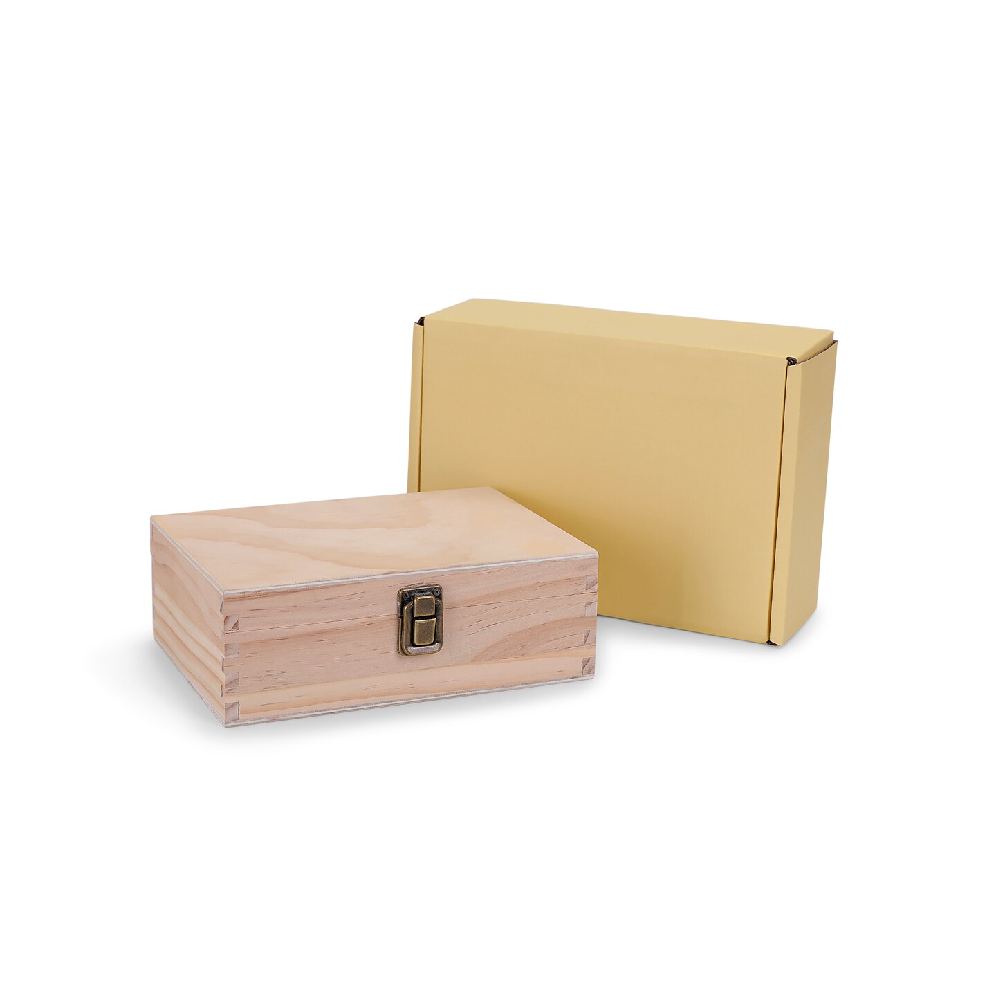 Makerflo Large Pine Wood Memory Box with Black Felt Inside and Hinged ...
