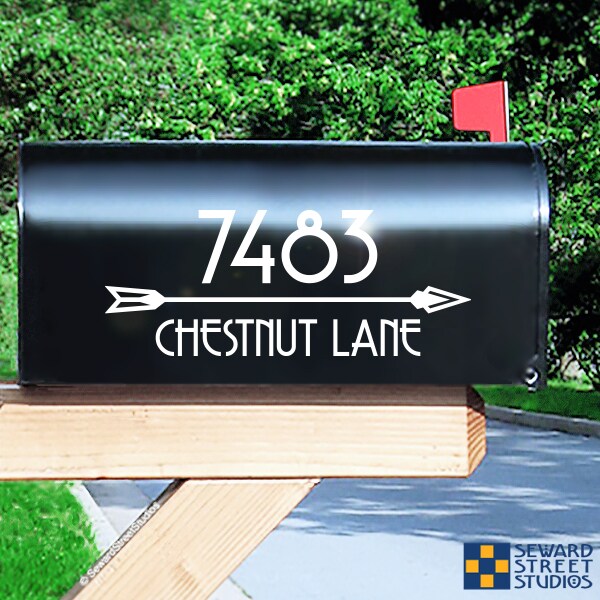 Mailbox Address Decal, Art Deco Arrow Custom Street Name Sticker ...
