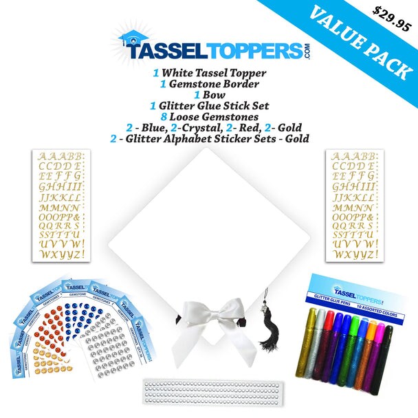 Grad Cap Topper Graduation Cap Decorating Kit - White - Do It Yourself ...