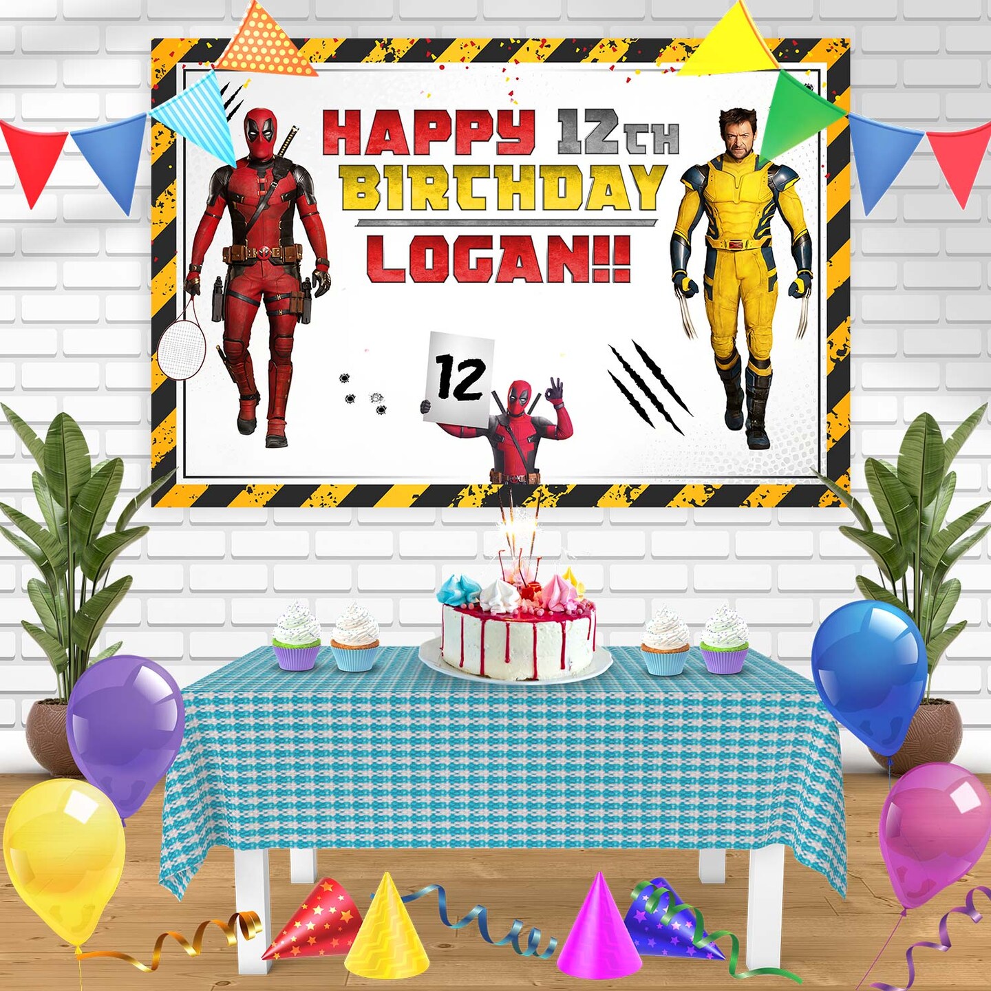 Marvel Deadpool And Wolverine Movie 2024 Birthday Banner Personalized ...