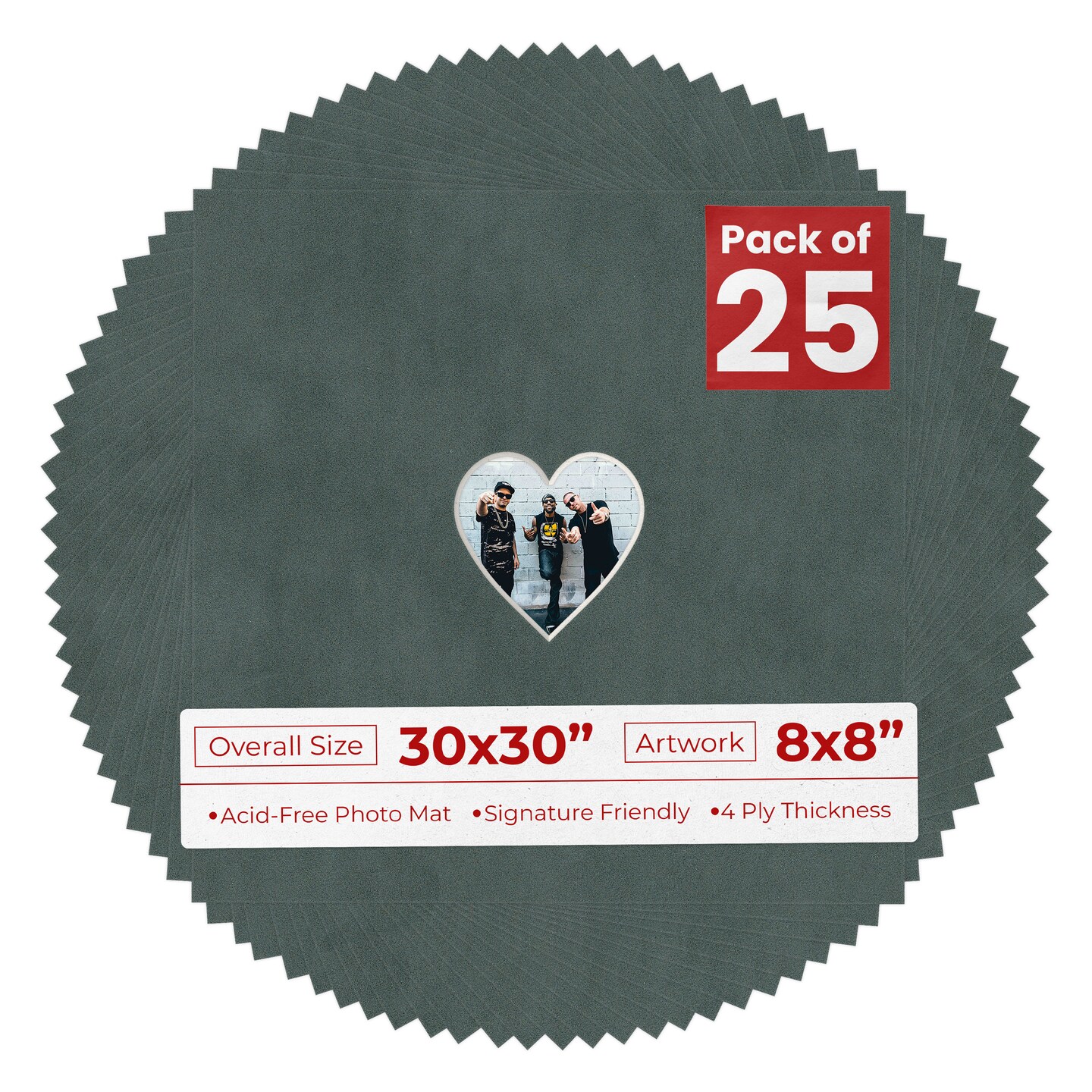 Dark Grey Suede Mat Board for 30x30 Frames - Heart Opening for 8x8 ...